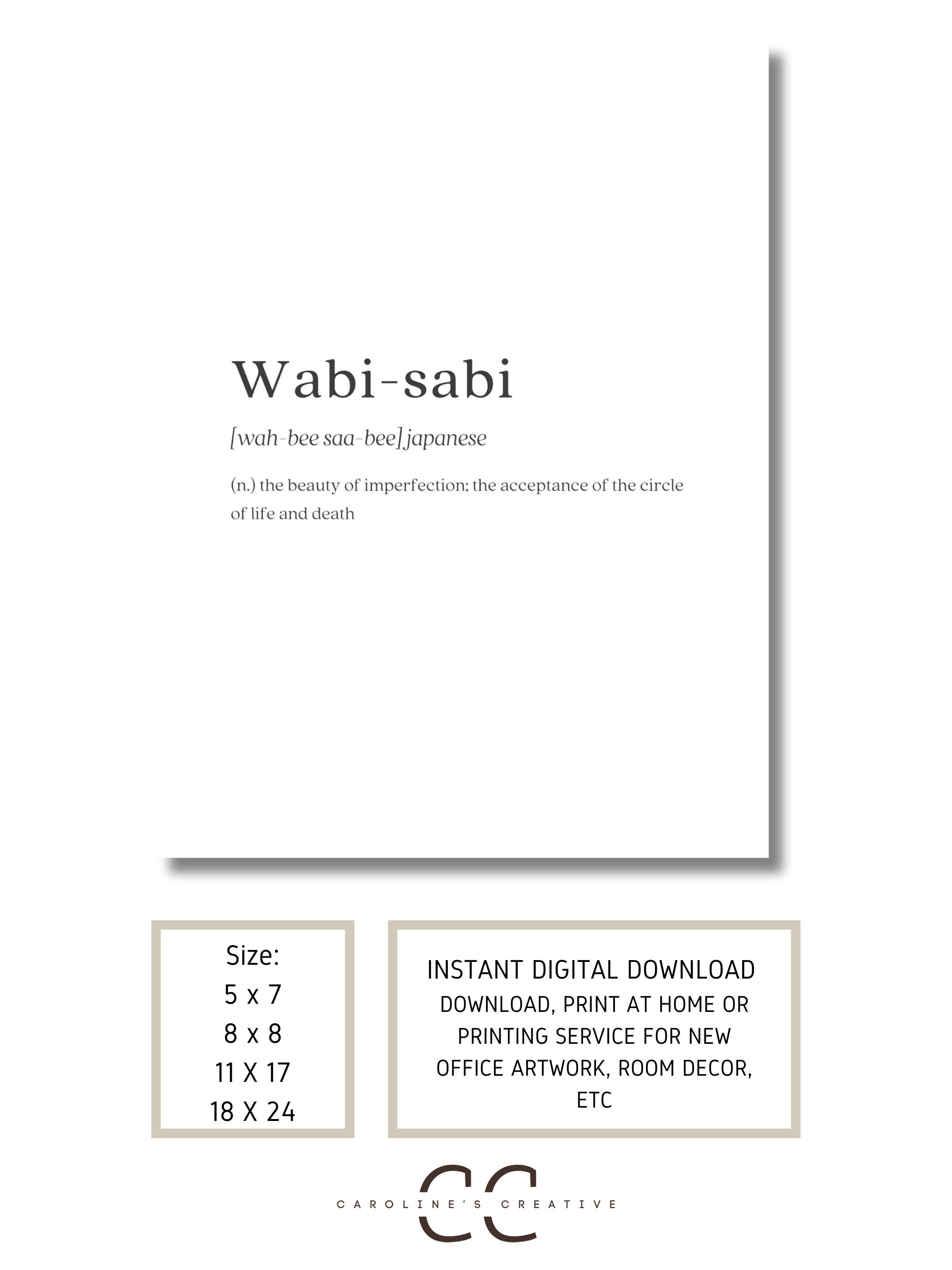 Wabi Sabi Definition | Digital Download | Minimalist Poster | Word ...
