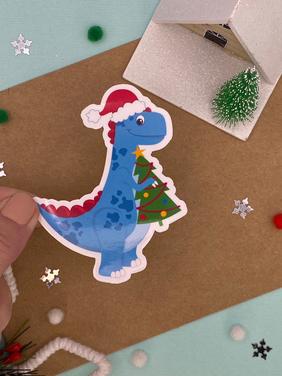 T-rex Christmas Tree Dinosaur Sticker Water Resistant - Etsy