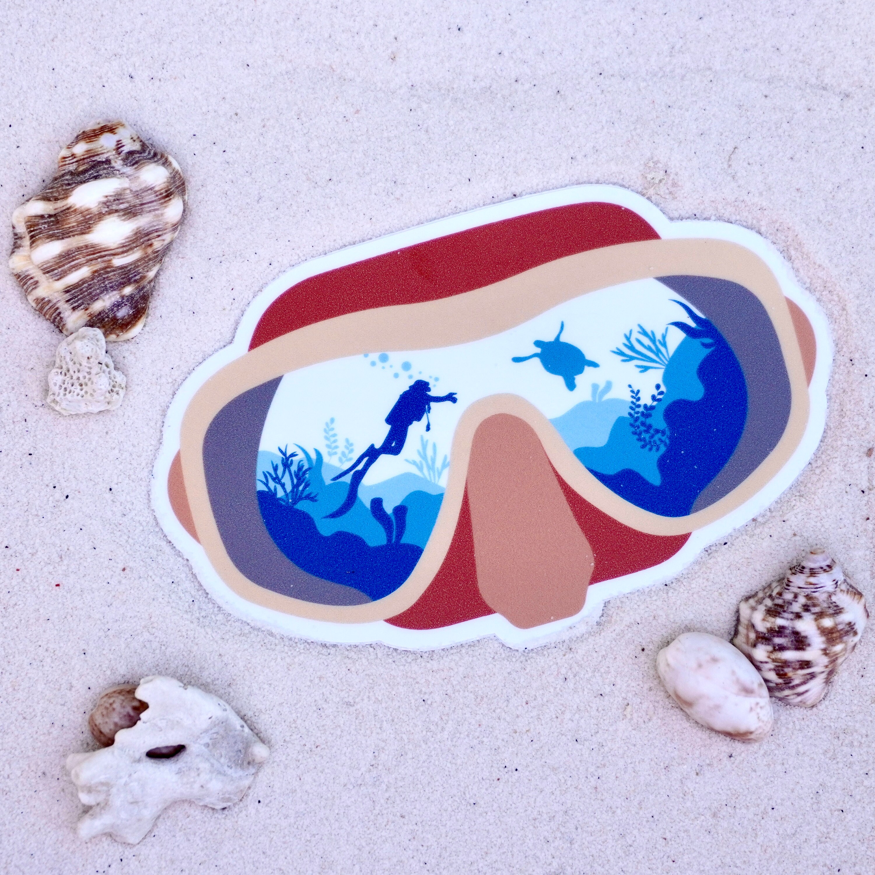 Peach Scuba Diving Turtle Mask Sticker// Outdoor Waterproof, UV ...