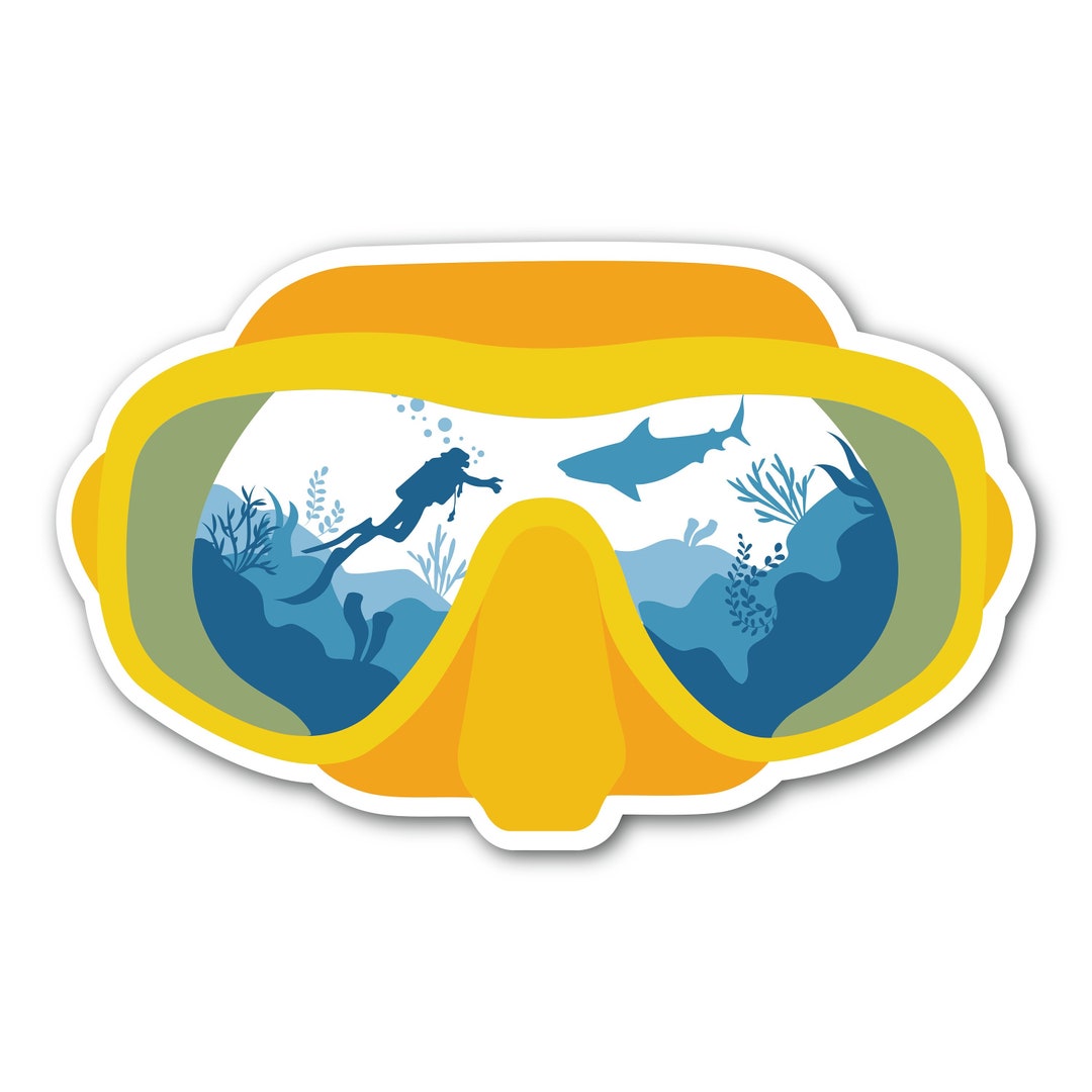 Yellow Scuba Diving Shark Goggle Sticker// Outdoor Waterproof, UV ...