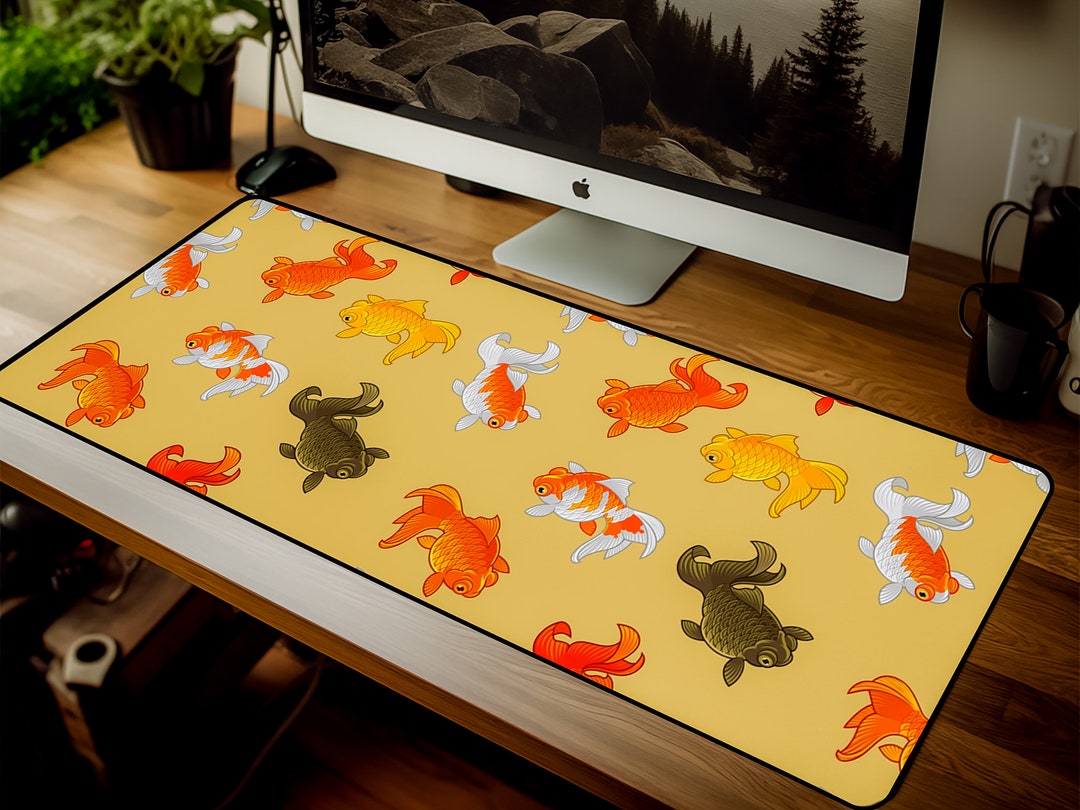 Koi Fish Desk Mat, Japanese Desk Mat, Cute Fish XL Mousepad, Large Koi ...