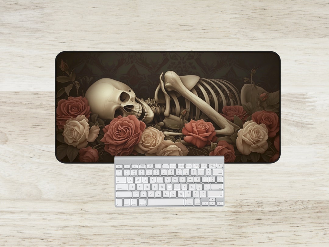 Gothic Floral Desk Mat, Floral Skull Desk Mat, Gothic Desk Mat, Dark ...