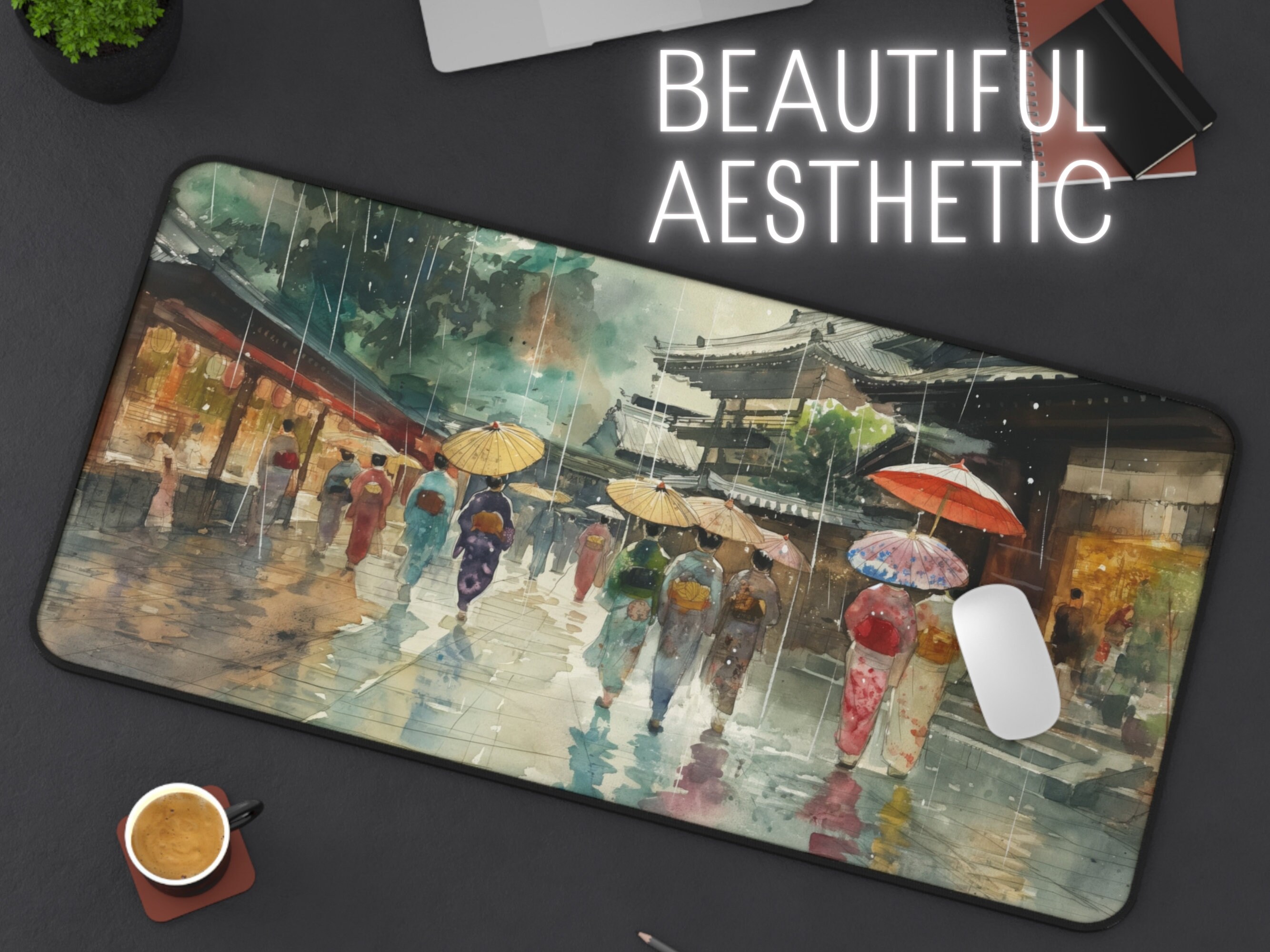 Japanese Watercolour Desk Mat, Japanese Mousepad, Japanese Desk Decor ...