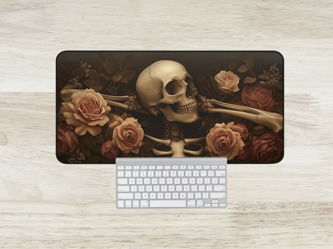 Gothic Desk Mat, Floral Skull Desk Mat, Dark Academia Gift, Dark ...