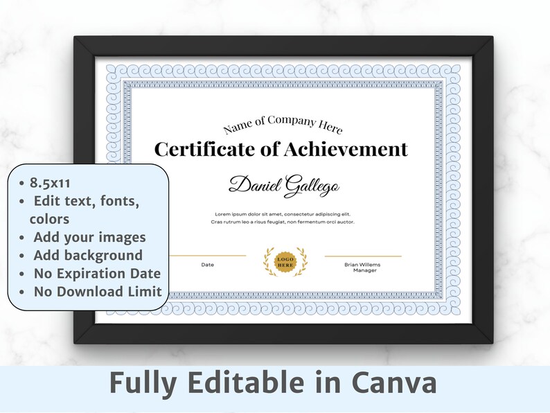 DIY Editable Certificate of Completion Template Training - Etsy