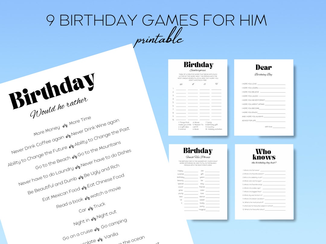 Printable Birthday Games for Him Birthday Boy Games Bundle - Etsy