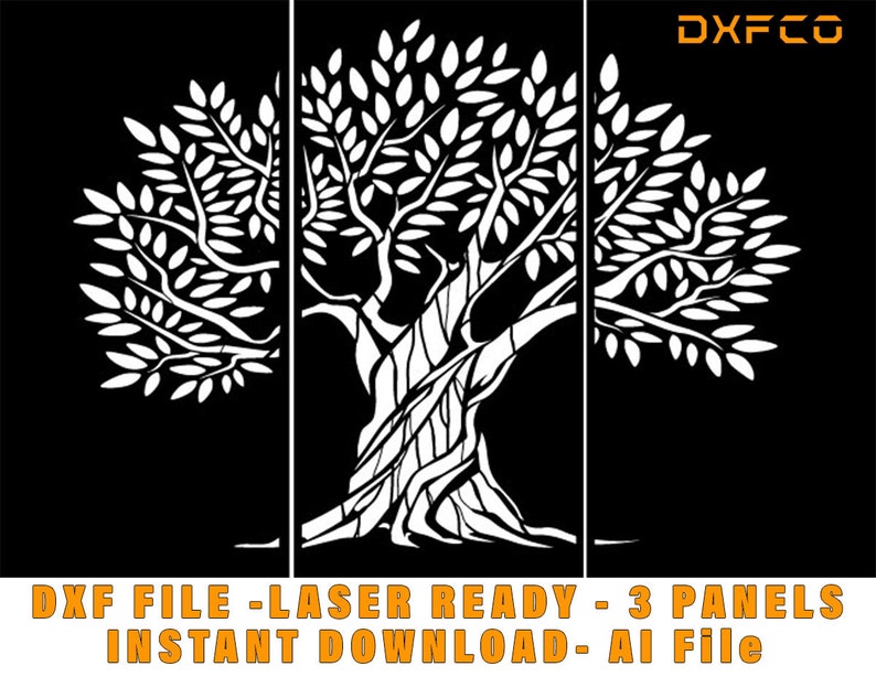 Decorative Tree Panel Design Screen - DXF File for Laser Cutting ...