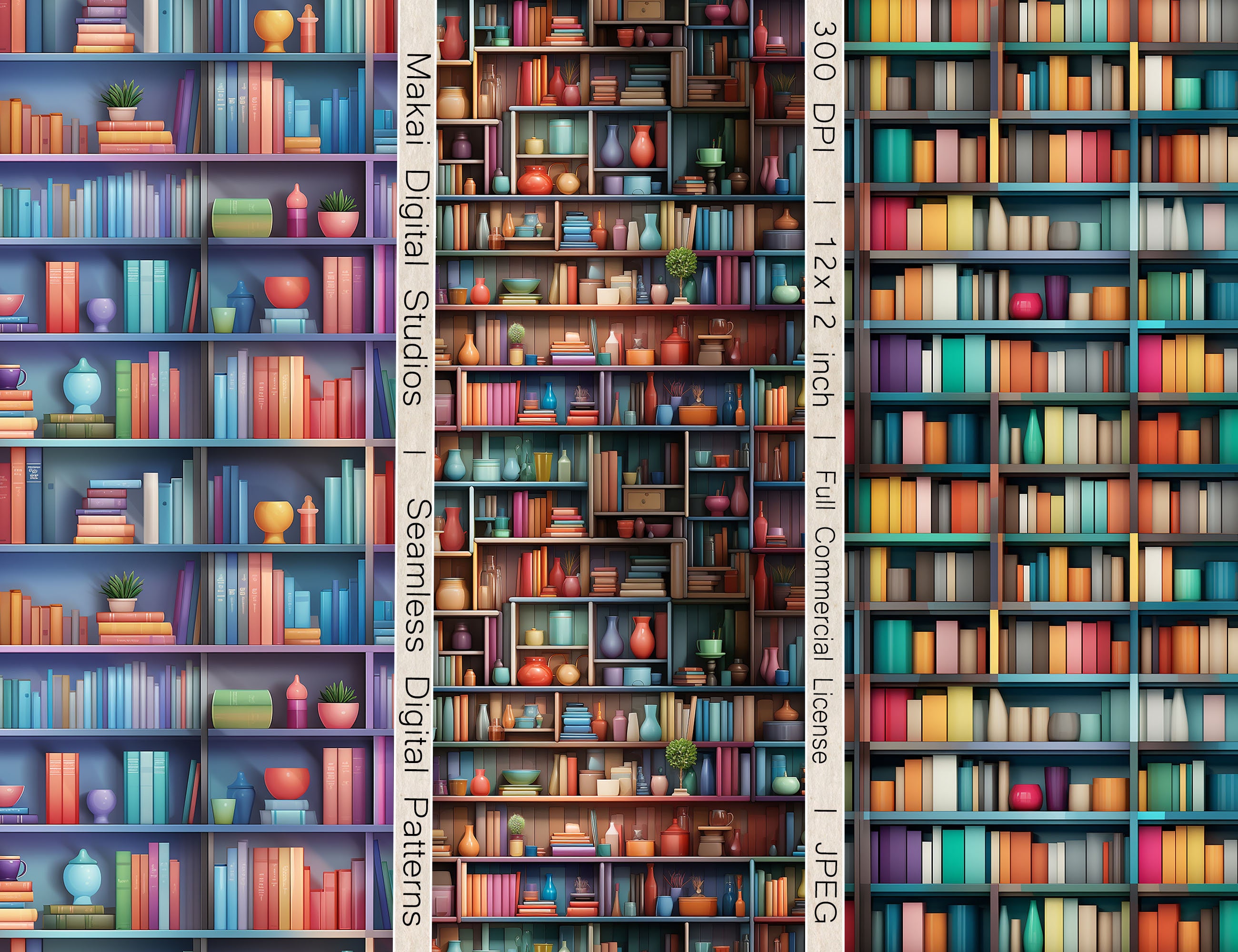 Cozy Library Bookshelves, 12 Seamless Digital Papers, for Cards ...