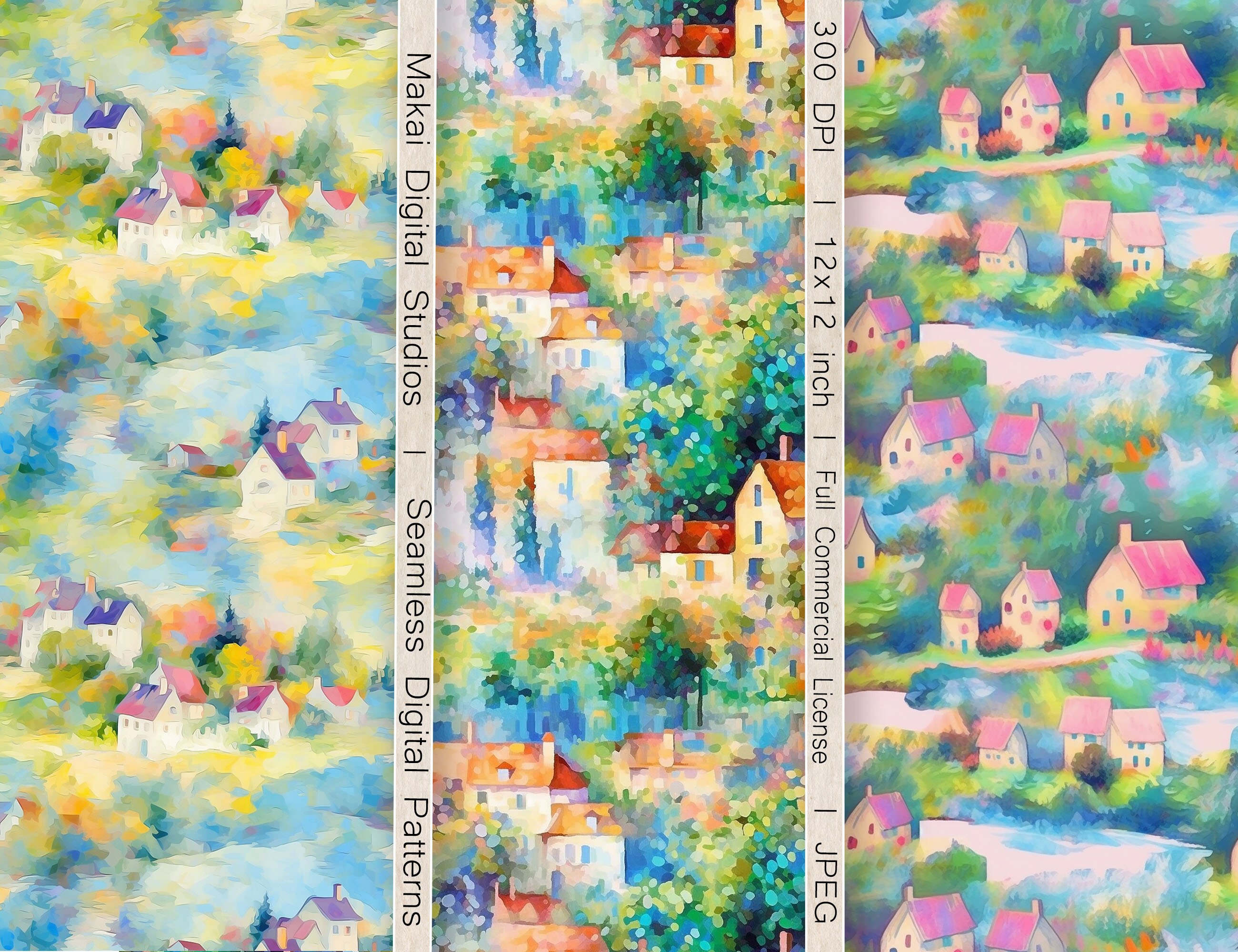 12 Seamless Digital Papers, Monet Inspired Landscapes, Use for Fabrics ...