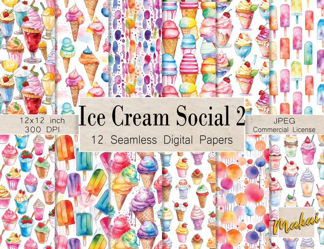 12 Seamless Digital Patterns, Summer Ice Cream Seamless Papers, Instant ...