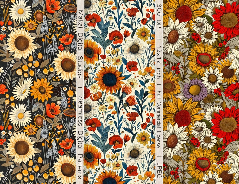 12 Digital Seamless Patterns, Retro Flower Wallpaper Patterns, Use for Cards, Invitations ...