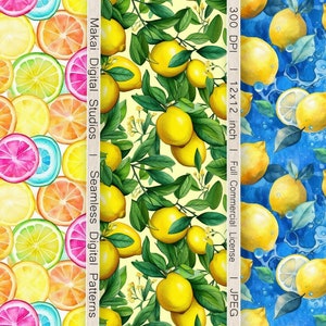 12 Seamless Digital Papers, Summer Lemons Seamless Patterns, for ...