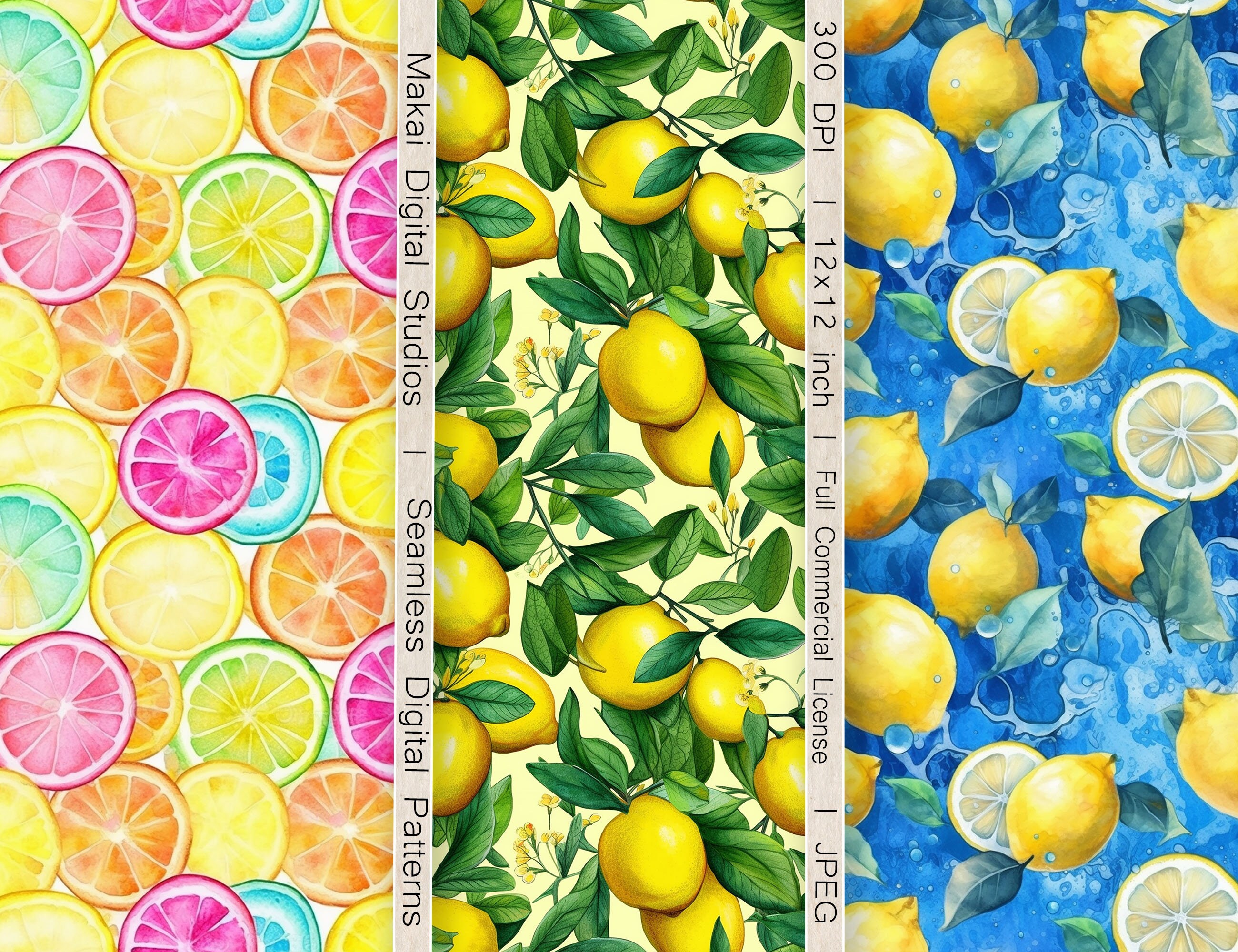 12 Seamless Digital Papers Summer Lemons Seamless Patterns - Etsy