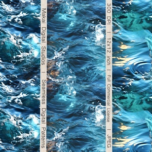 12 Seamless Digital Patterns, Realistic Running Water Texture, Use for ...