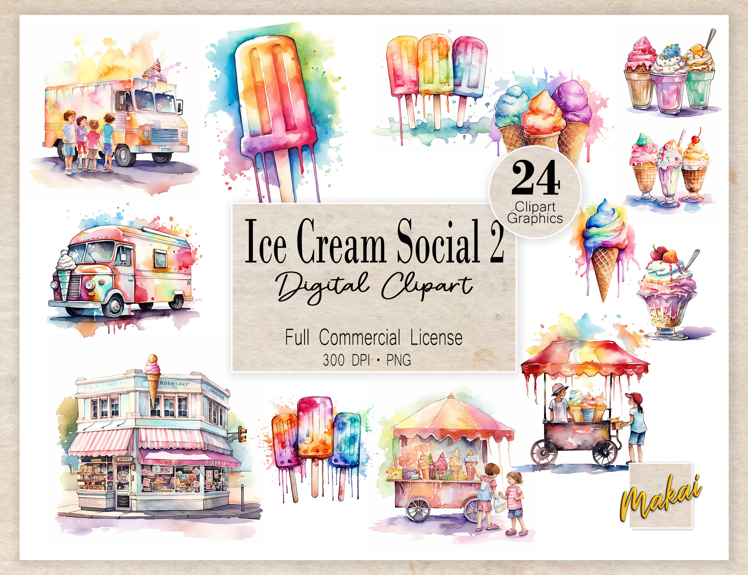 24 Clip Art Downloads, Summer Ice Cream Party Image Files, Great for ...
