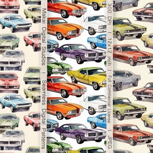 12 Seamless Digital Patterns, Classic Muscle Cars Use for Invitations ...