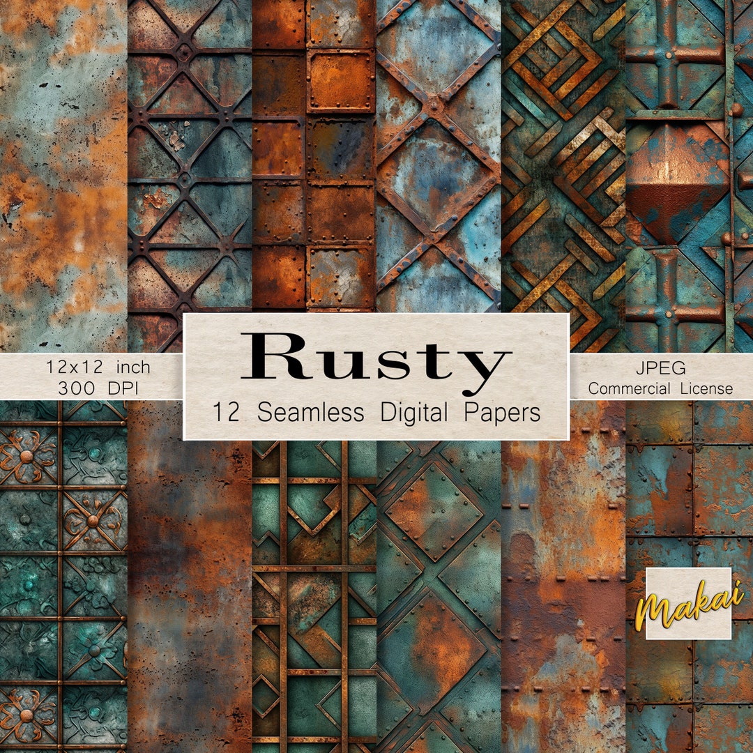 12 Seamless Digital Patterns, Oxidized Rusty Metal Textures, Use for ...
