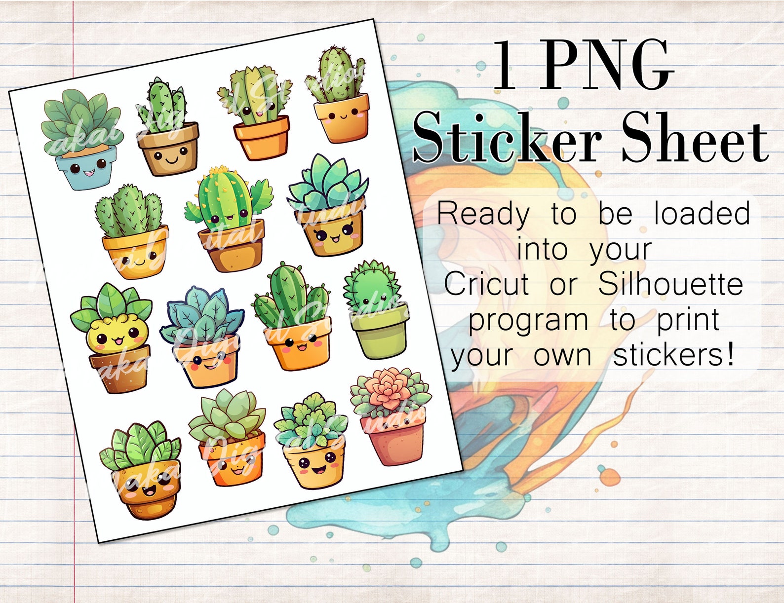 15 Printable Stickers, Instant Download, Succulents and Cactus, Digital ...