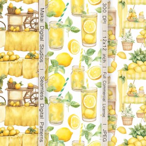 12 Seamless Digital Papers, Summer Lemonade Stand Seamless Patterns ...