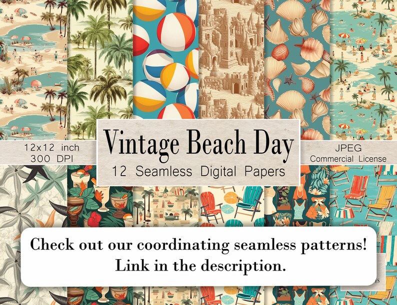 23 Clip Art Graphics, Vintage Beach Clipart, Instant Download, Full ...