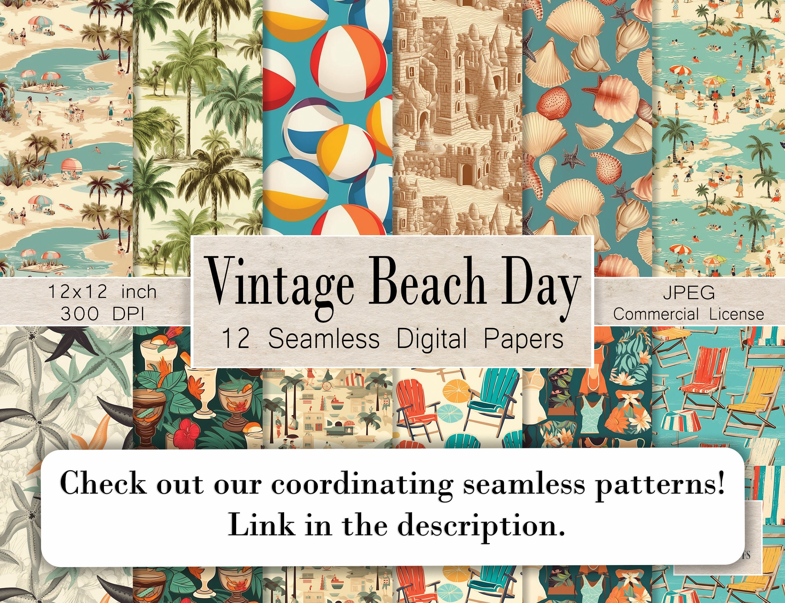 23 Clip Art Graphics, Vintage Beach Clipart, Instant Download, Full ...