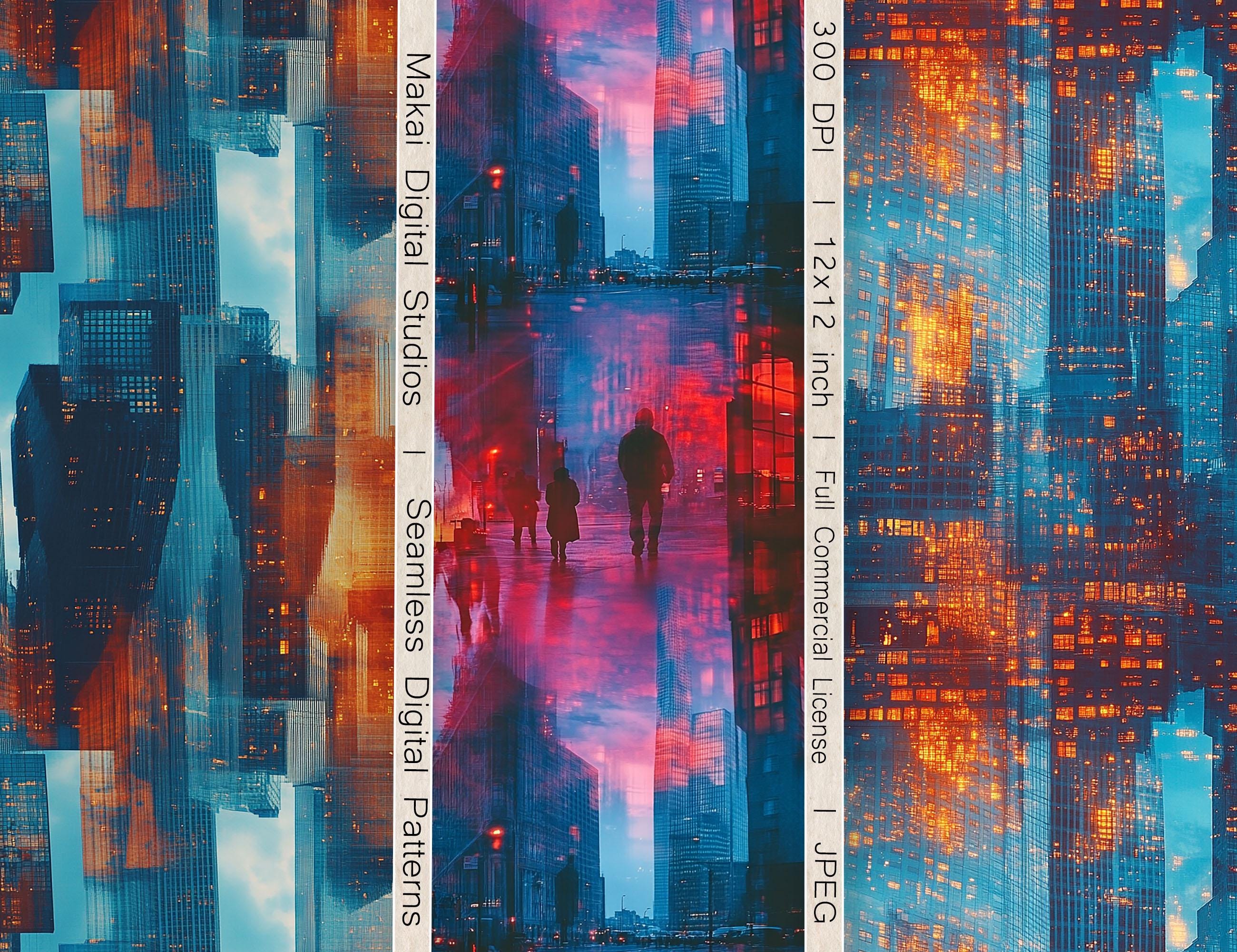Urban Seamless Digital Paper, Gritty Cityscape Pattern, Futuristic ...