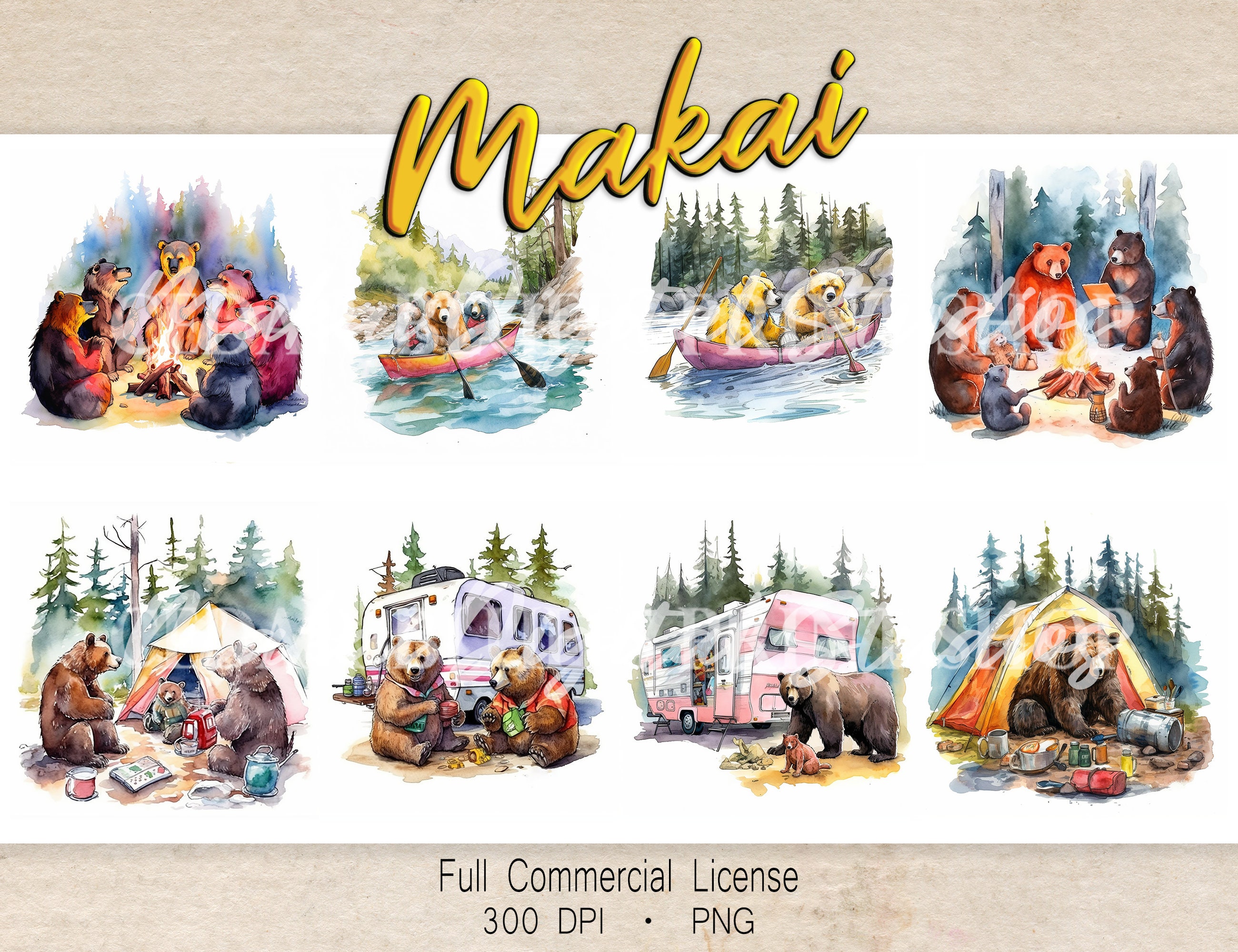 20 Clip Art Graphics, Summer Camping and Hiking Bears, Use for ...