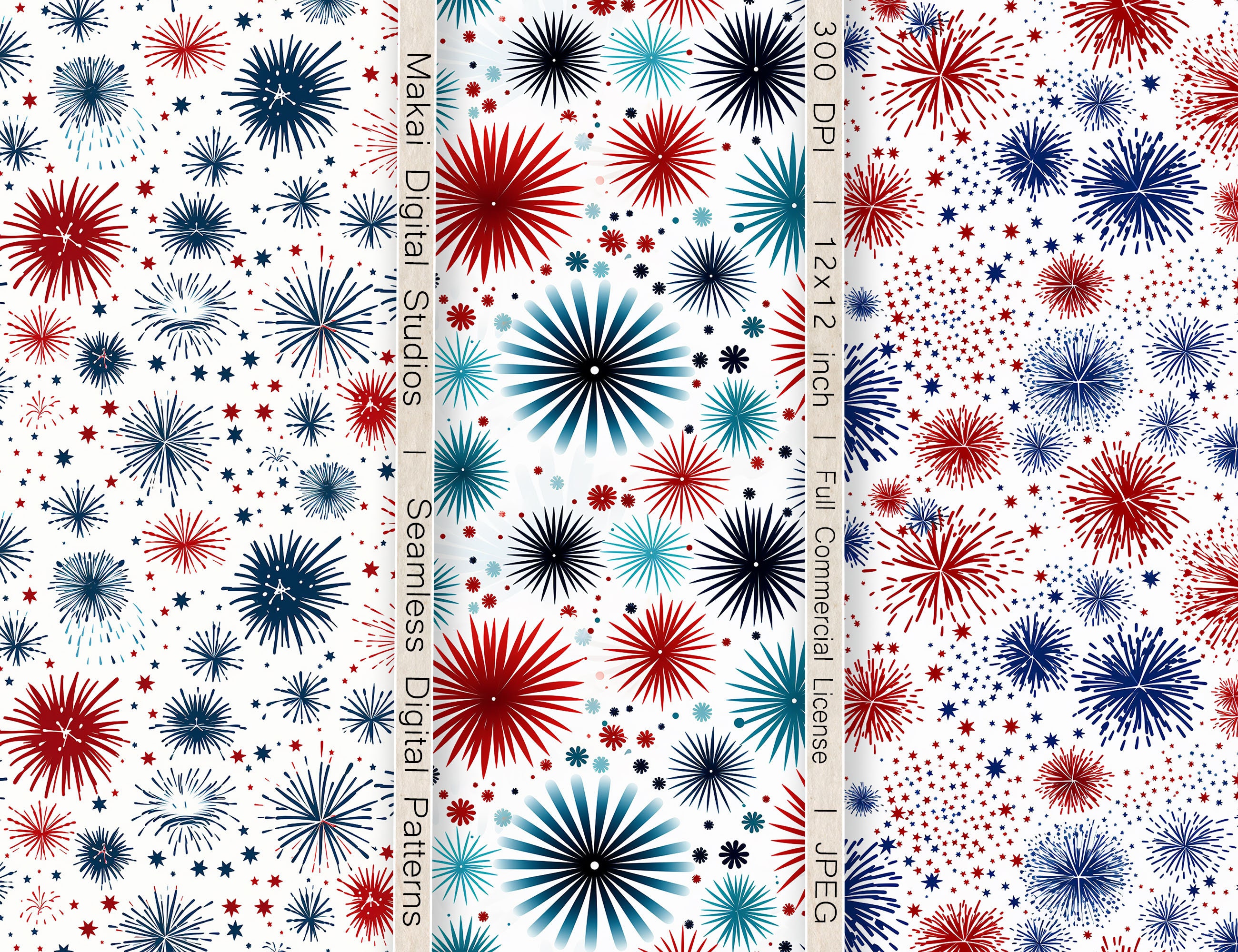 12 Seamless Digital Patterns, 4th of July Fireworks Graphics, Use for ...