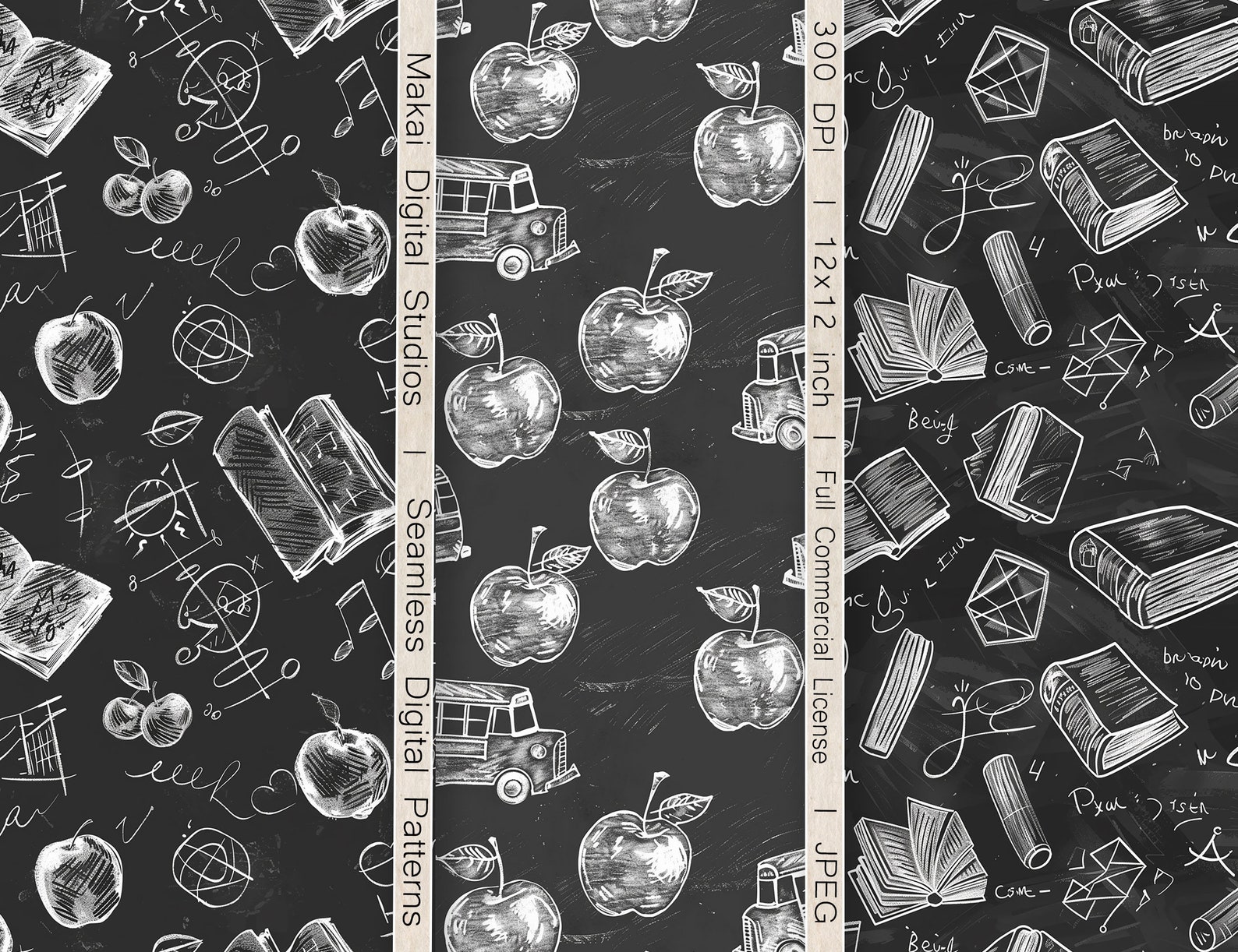 12 Digital Seamless Patterns, Back to School Chalkboard Graphics, for ...