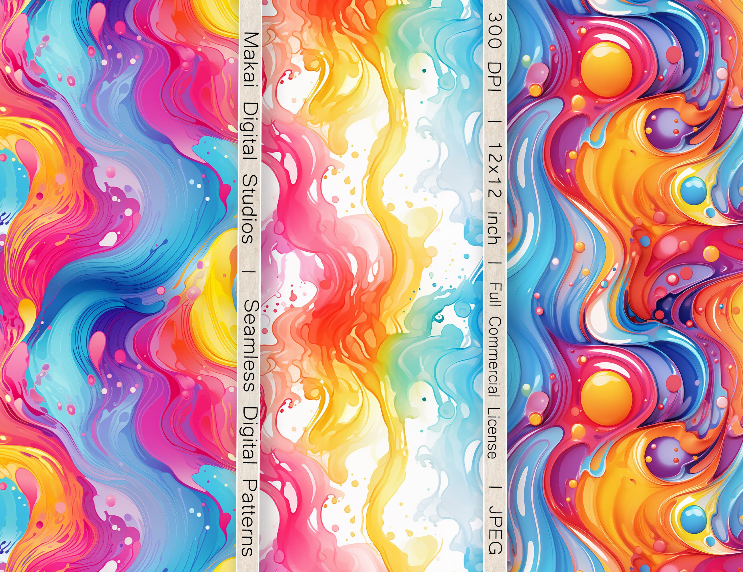 12 Digital Seamless Patterns, Swirls in 90s Colors, Use for Cards ...