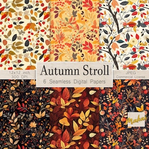 6 Digital Repeating Patterns, Fall Leaves, Autumn Wallpaper Background ...