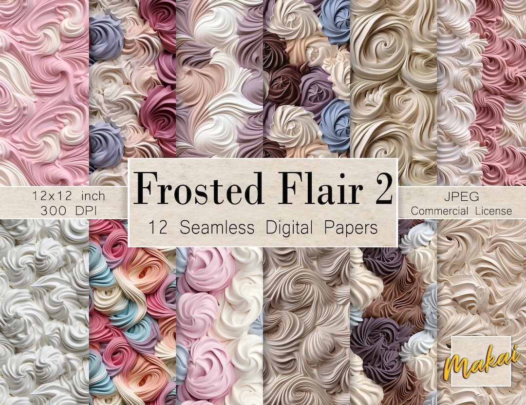 12 Seamless Digital Papers, Bakery Cake Frosting Seamless Patterns, for ...