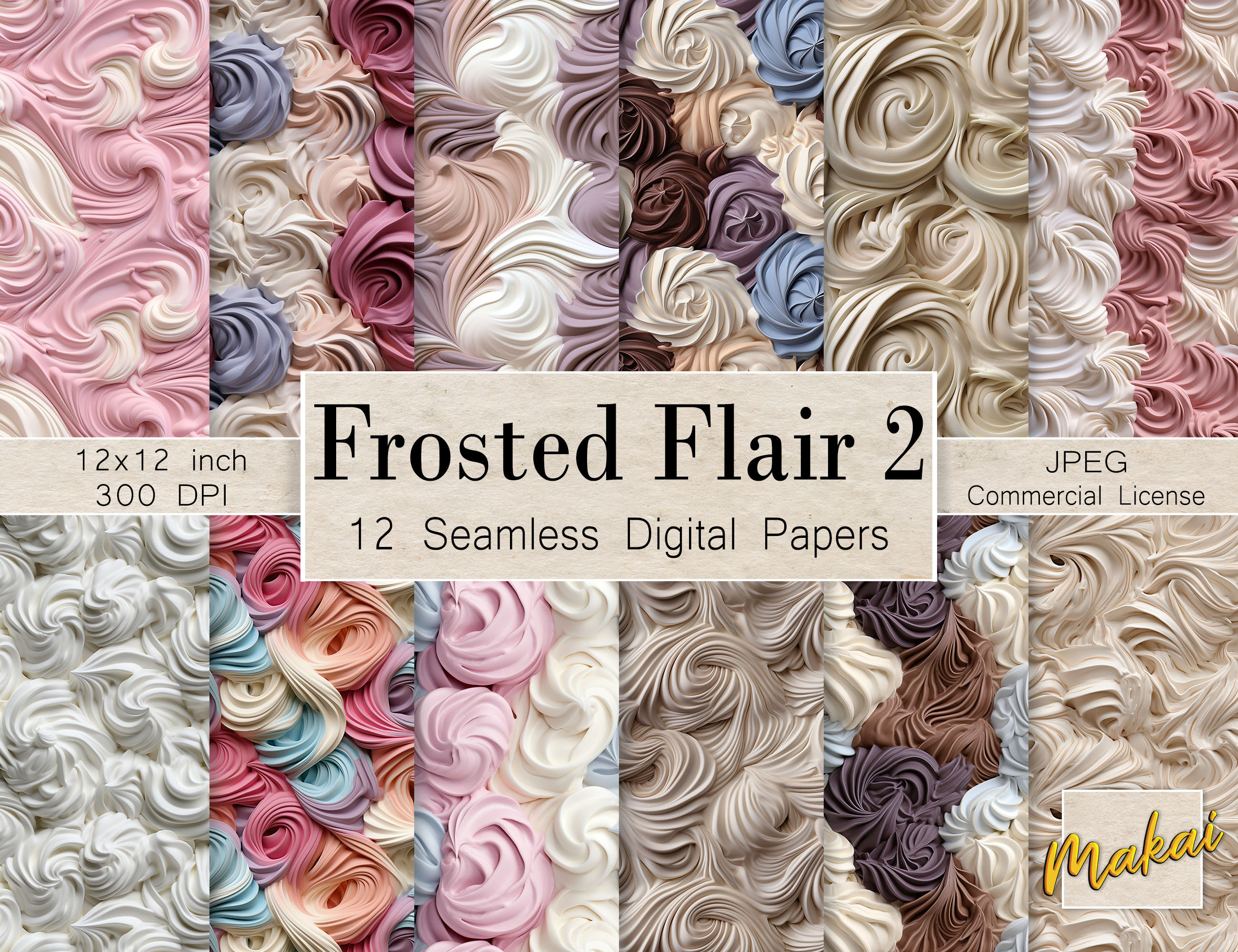 12 Seamless Digital Papers, Bakery Cake Frosting Seamless Patterns, for ...