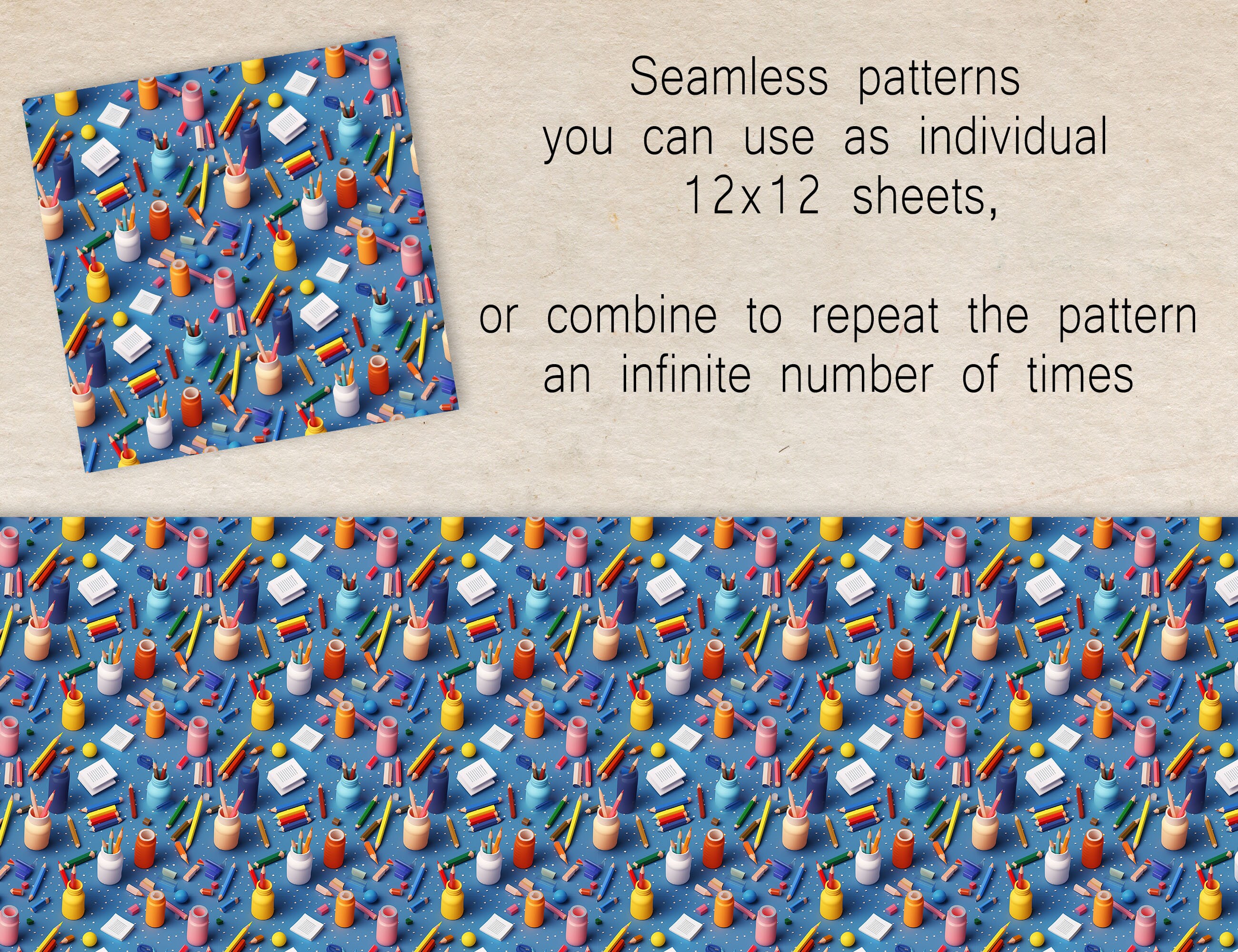 12 Seamless Digital Patterns, Back to School Patterns, Use for Teacher ...