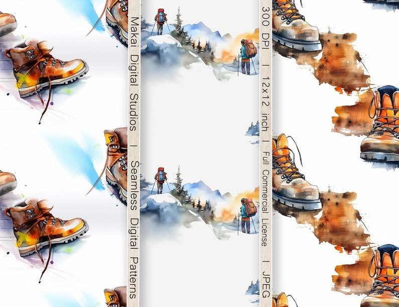 12 Seamless Digital Patterns, Summer Hiking Patterns, Use for Journals ...