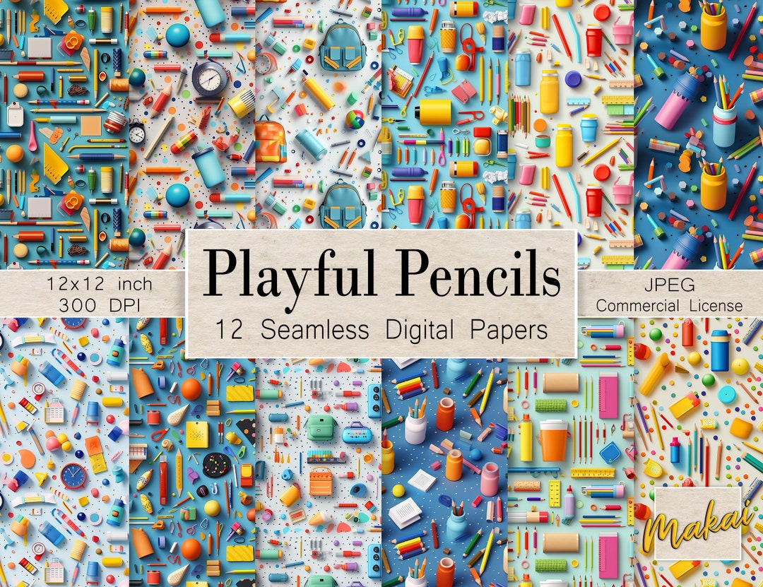 12 Seamless Digital Patterns, Back to School Patterns, Use for Teacher ...