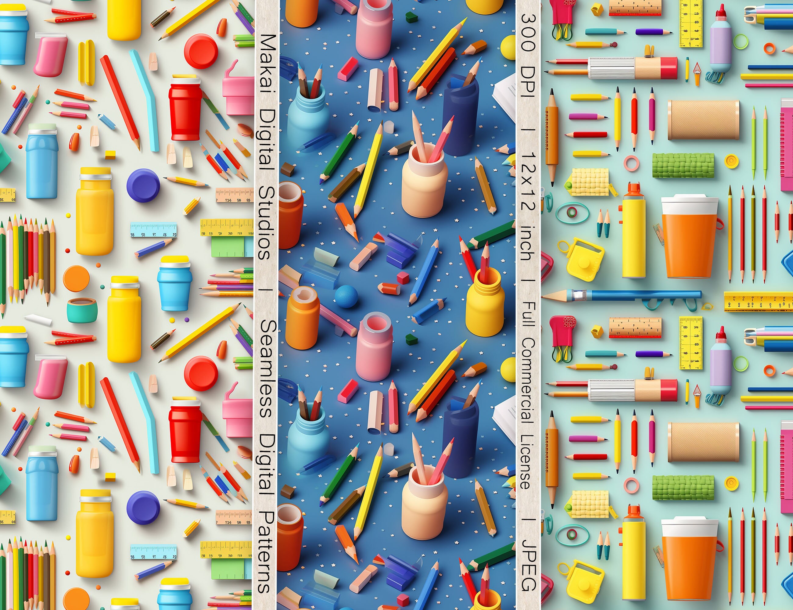 12 Seamless Digital Patterns, Back to School Patterns, Use for Teacher ...