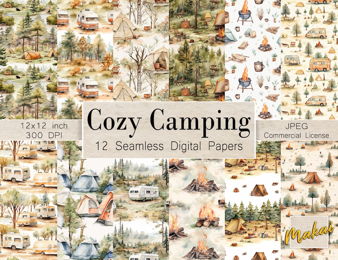 Autumn Camping Trip, 12 Seamless Digital Papers, Use for Journals ...