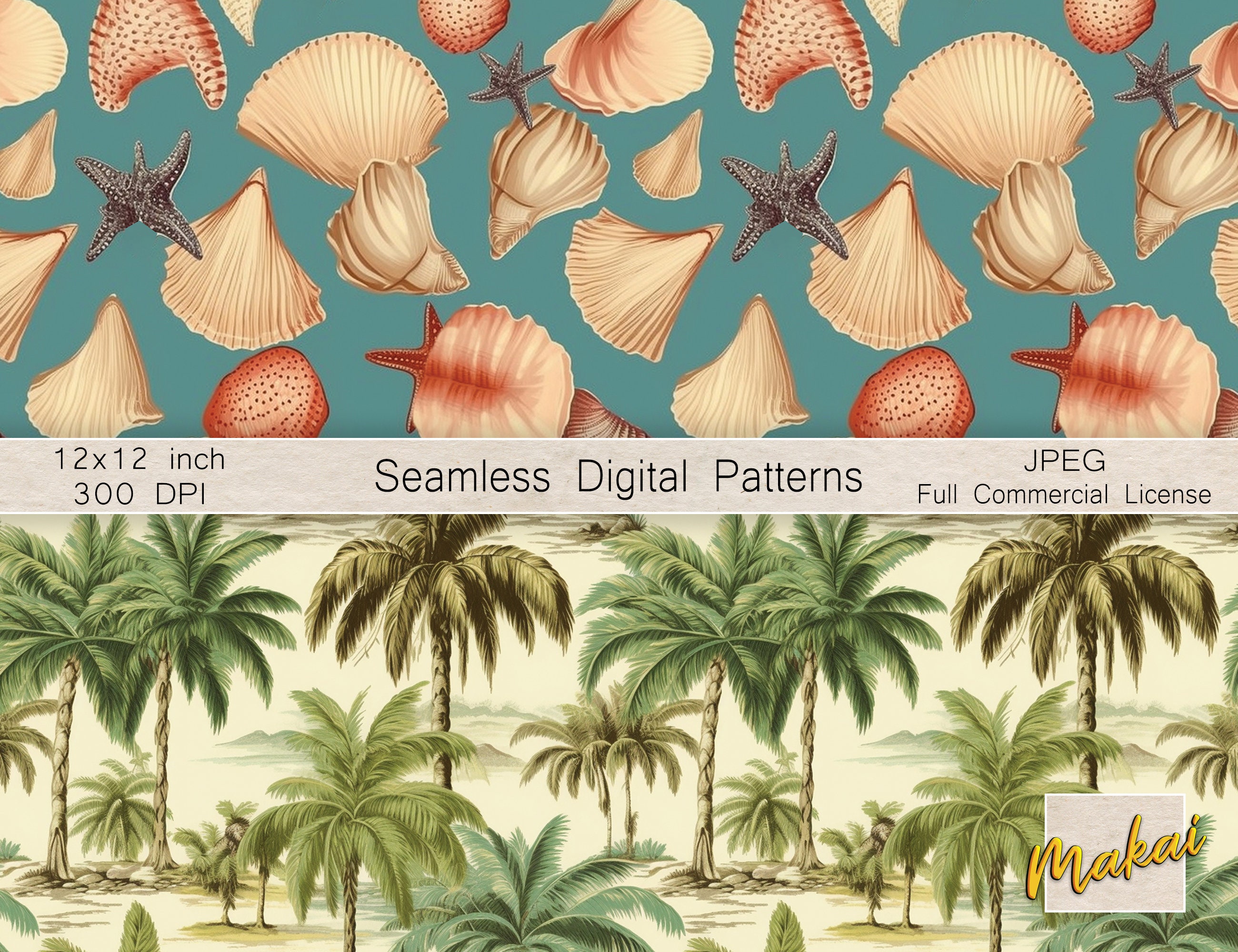 12 Seamless Digital Patterns, Vintage Beach Seamless Papers, Instant ...