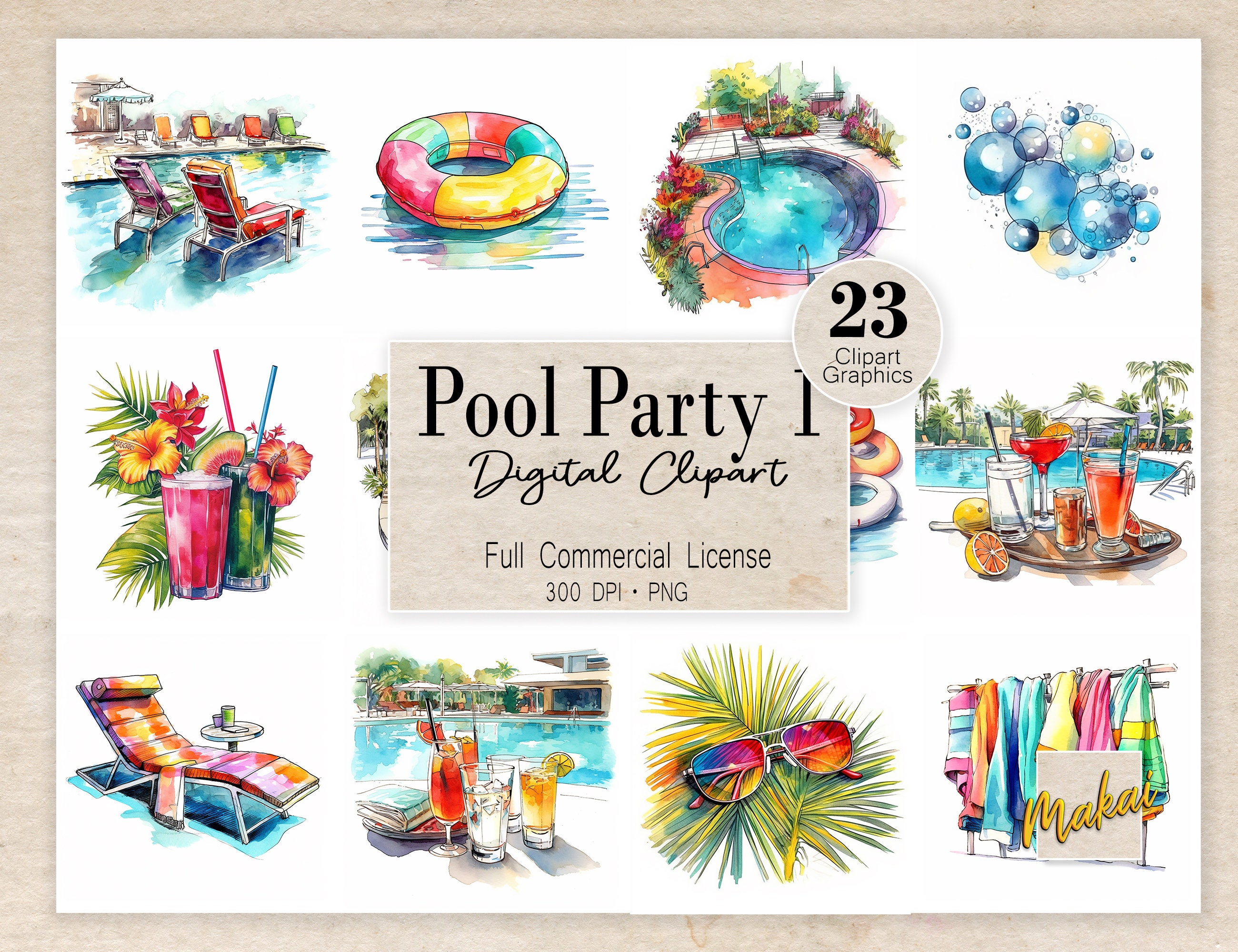 23 Clipart Downloads, Summer Pool Party, Great for Decorations, Cards ...