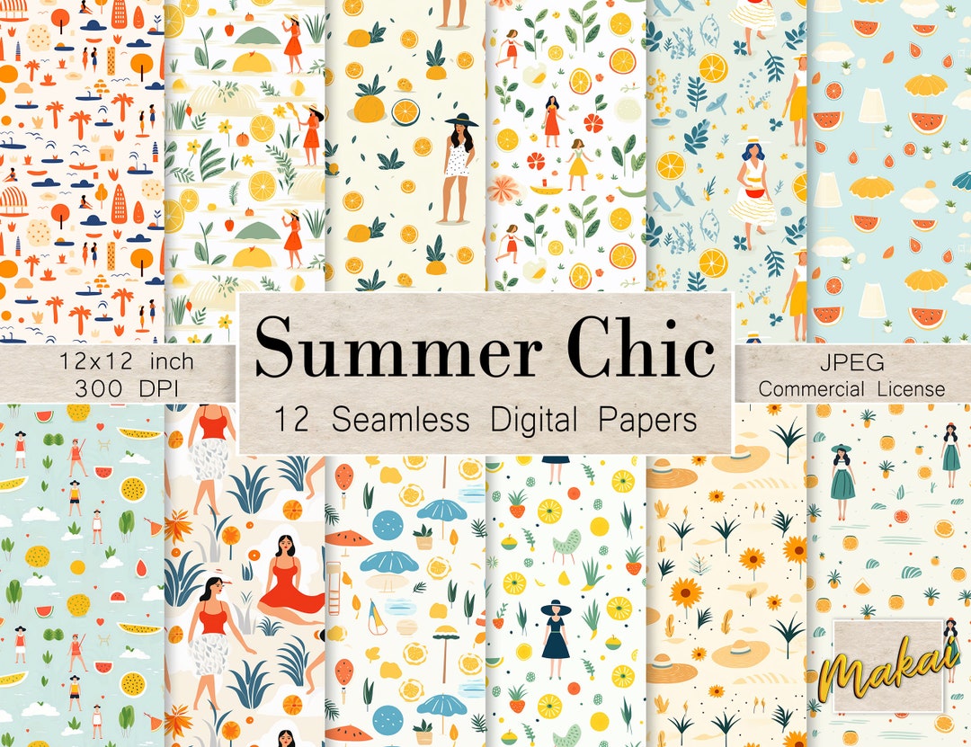 12 Seamless Digital Papers, Minimalist Boho Summer Design, Use for ...