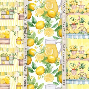 12 Seamless Digital Papers, Summer Lemonade Stand Seamless Patterns ...