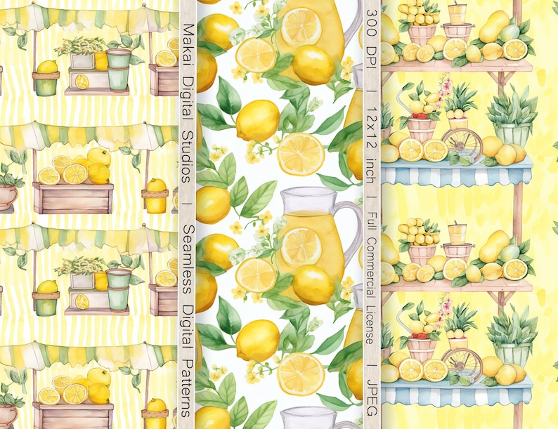 12 Seamless Digital Papers Summer Lemonade Stand Seamless - Etsy