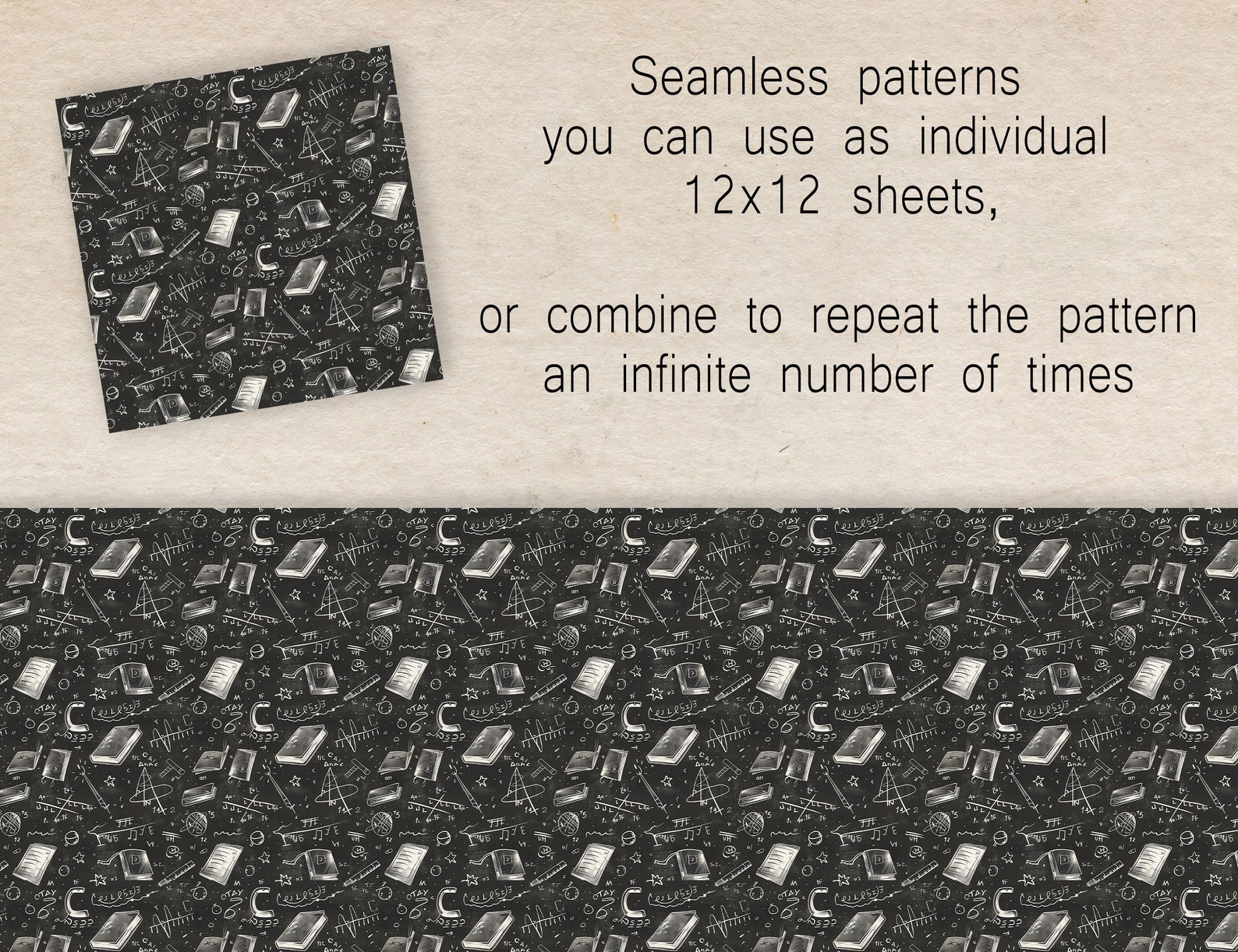12 Digital Seamless Patterns, Back to School Chalkboard Graphics, for ...