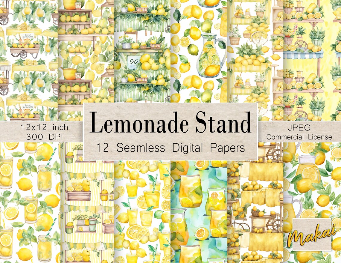 12 Seamless Digital Papers Summer Lemonade Stand Seamless - Etsy