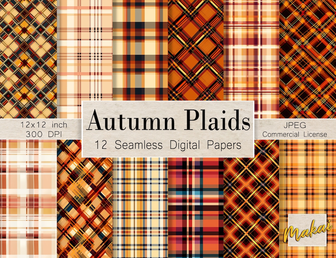Fall Plaids, 12 Seamless Digital Patterns, Use for Fabric Printing ...