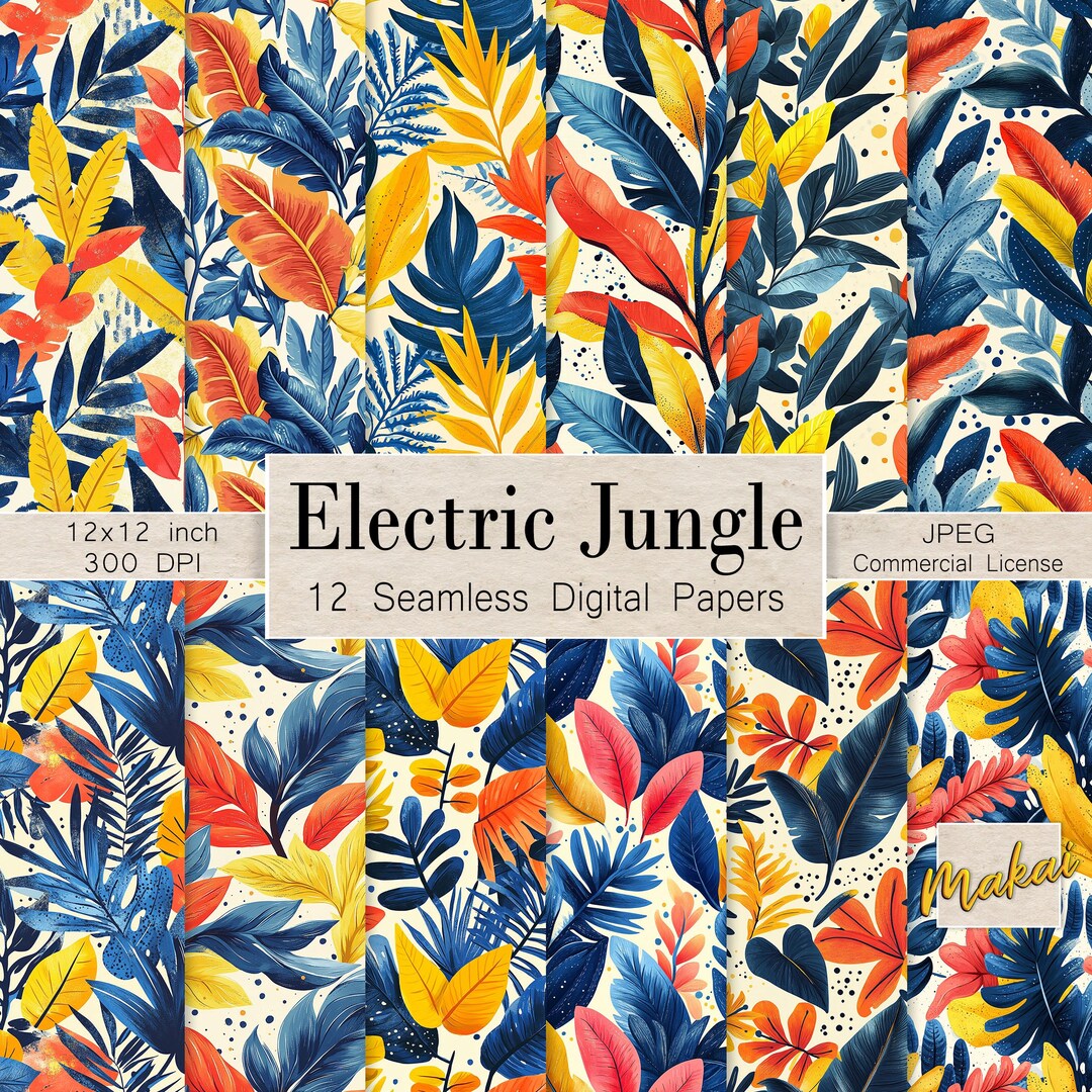 Jungle Digital Paper: Tropical Foliage Seamless Patterns (12"x12" JPEG ...