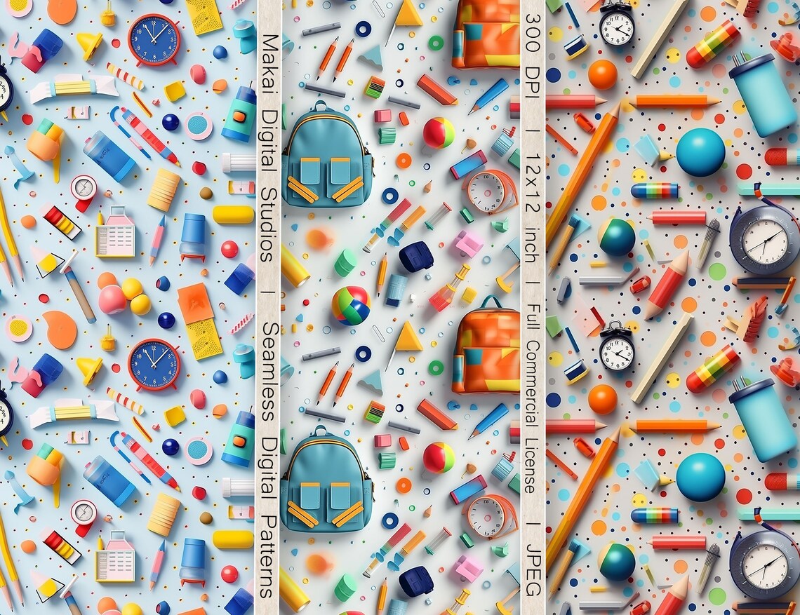 12 Seamless Digital Patterns, Back to School Patterns, Use for Teacher ...