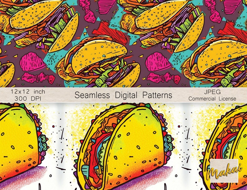 12 Seamless Digital Patterns, Seamless Taco Pattern, Use for Journals ...