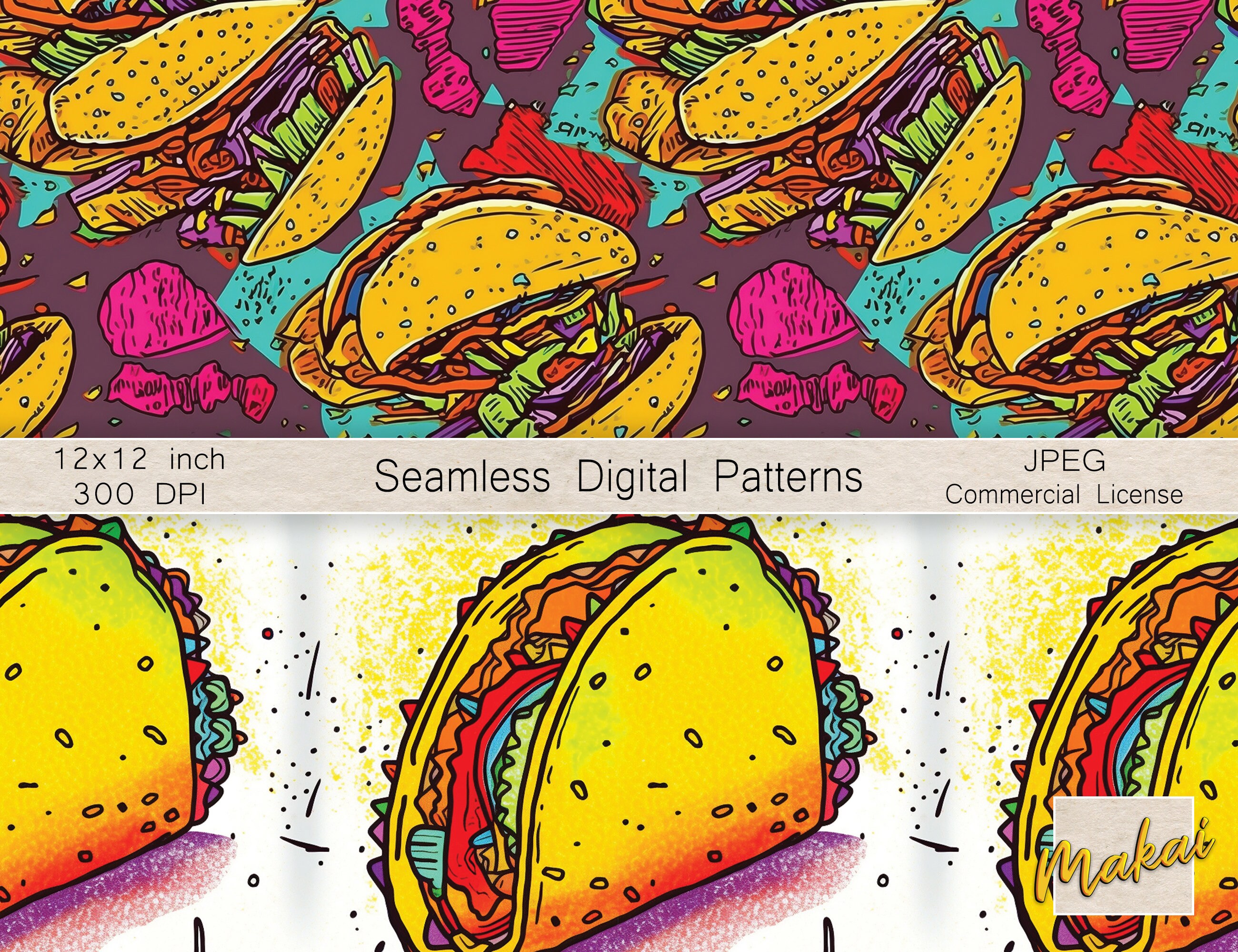 12 Seamless Digital Patterns, Seamless Taco Pattern, Use for Journals ...
